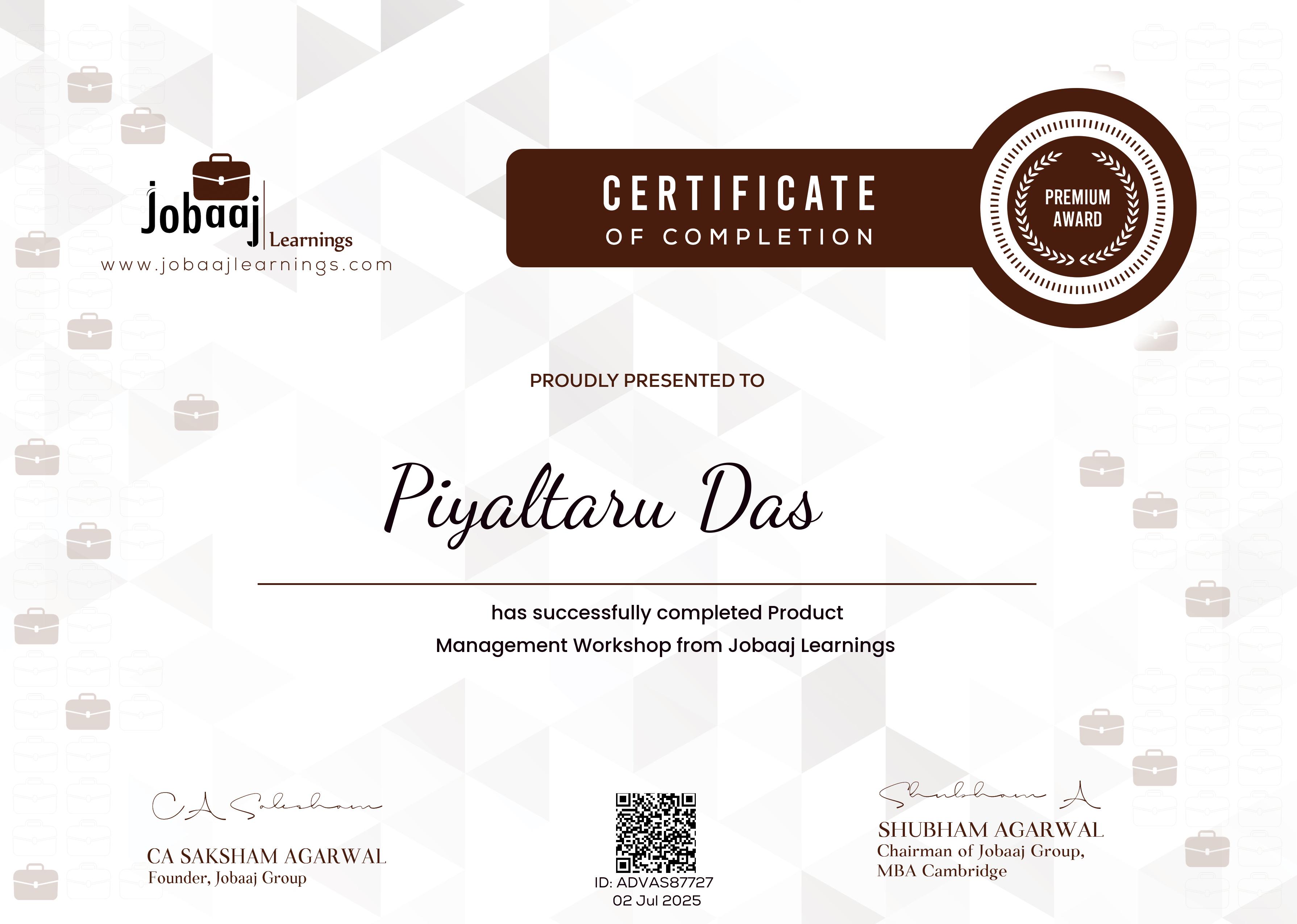 Certificate of Jobaaj Learnings - We believe in practical learning